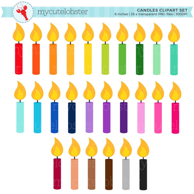 Rainbow Candles Clipart Set Clip Art Set of Candles - Etsy Hong Kong