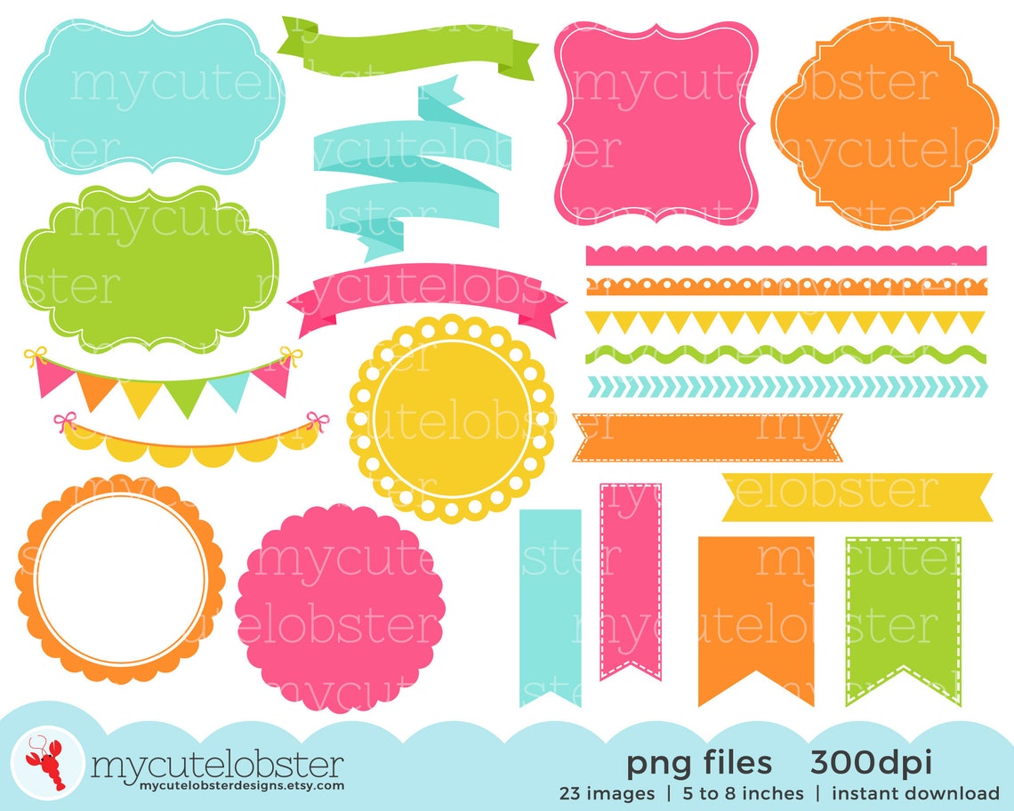 Borders Banners & Frames Clipart Set Frames Tags Borders - Etsy