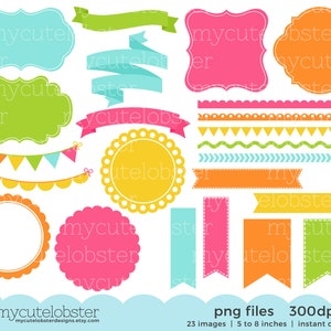 Borders, Banners & Frames Clipart Set Frames, Tags, Borders, Bunting ...