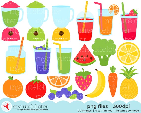 Smoothies Clipart Set of Blenders Fruits Vegetables | Etsy
