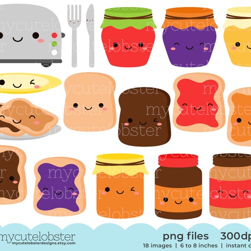 Cute Savory Food Collection Clipart Set of Happy Food - Etsy