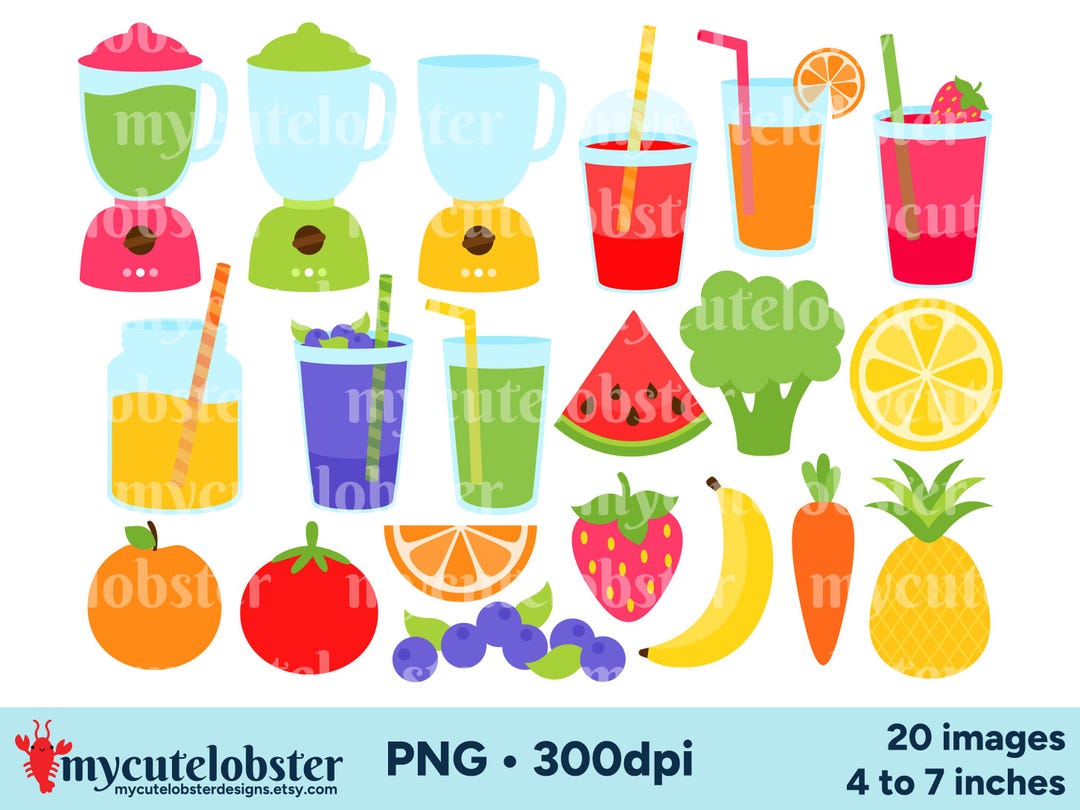 Smoothies Clipart - Set of Blenders, Fruits, Vegetables, Drinks Clip ...