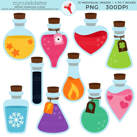 Potions Clipart Set of Potion Bottles Love Potion Luck | Etsy