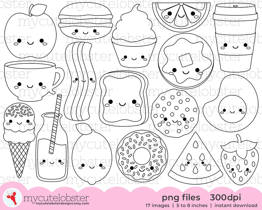 Cute Food Collection Digital Stamps Food Outlines, Happy Food Digi ...