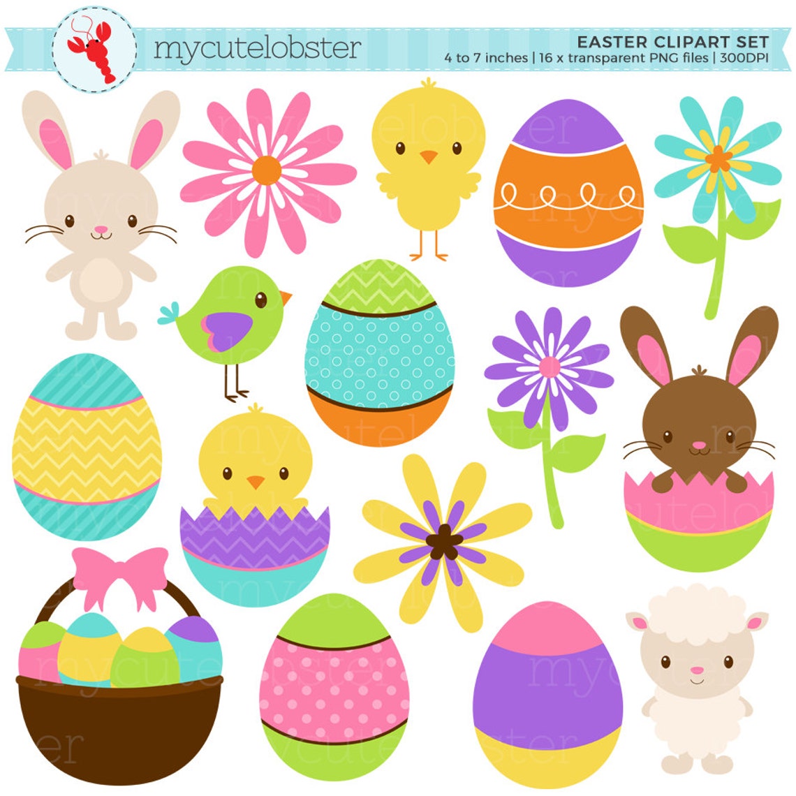 Easter Clipart Set Clip Art Set of Eggs Easter Chick | Etsy