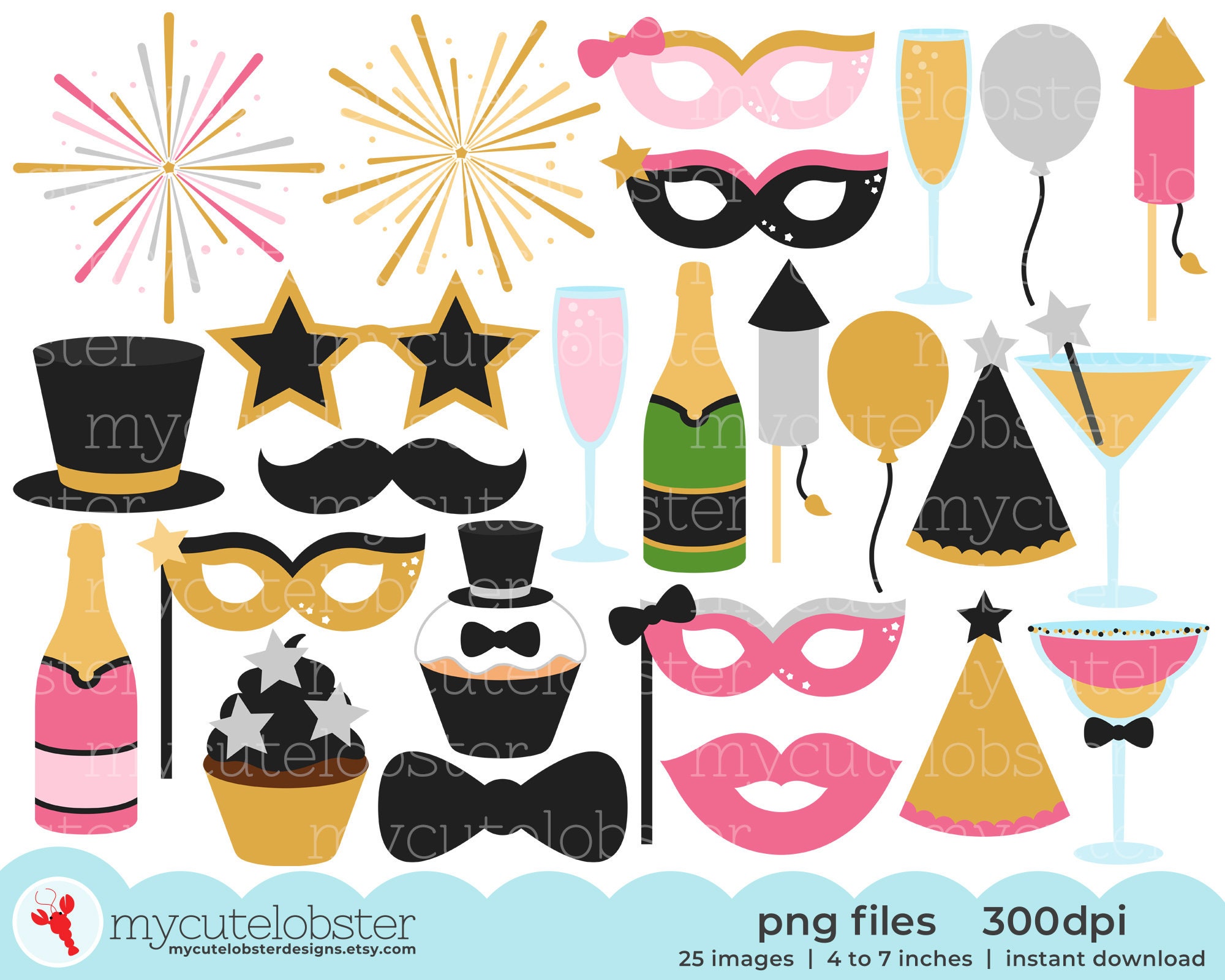 New Year's Clipart Party Celebration Clip Art Set - Etsy