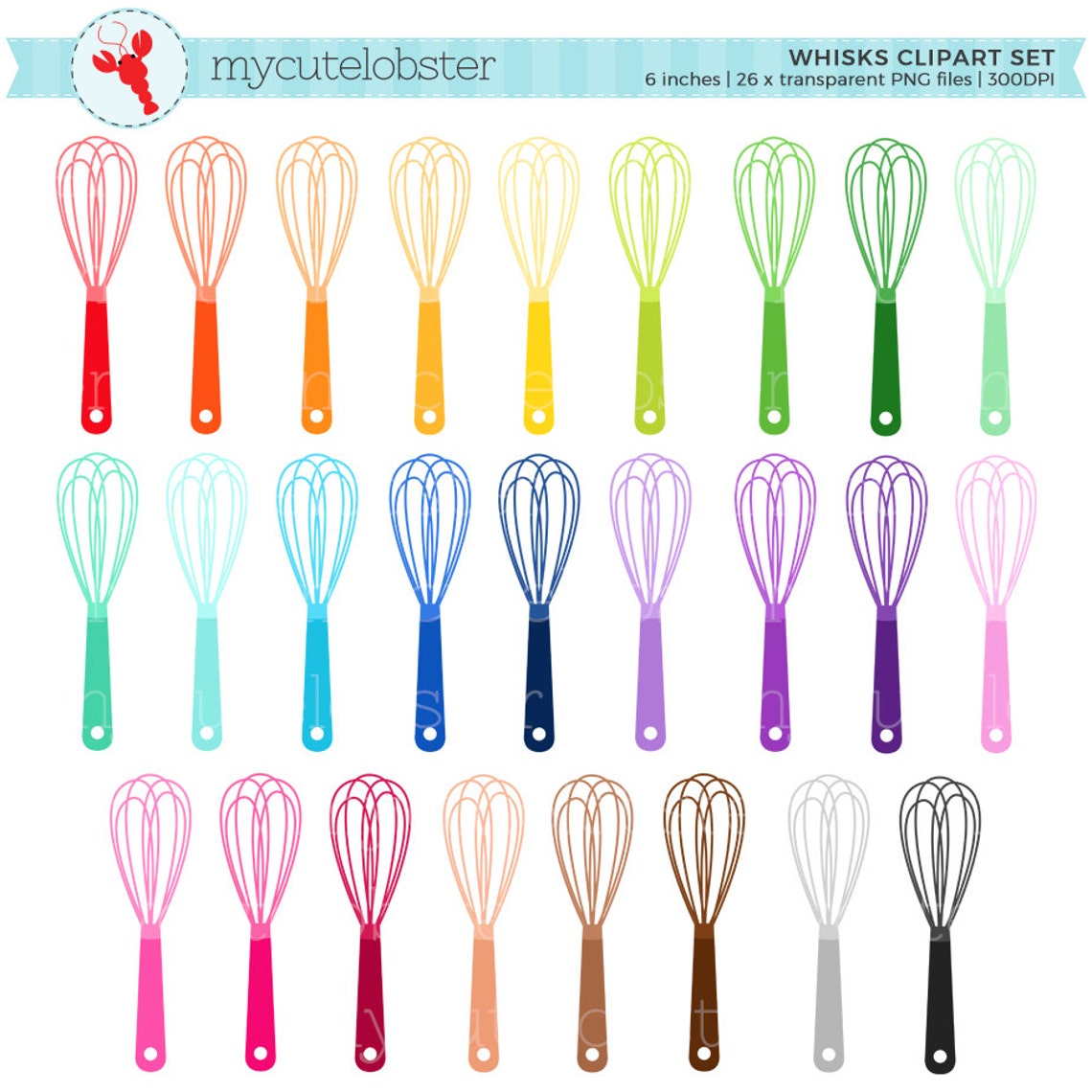 Rainbow Whisks Clipart Set whisk clip art baking clipart | Etsy