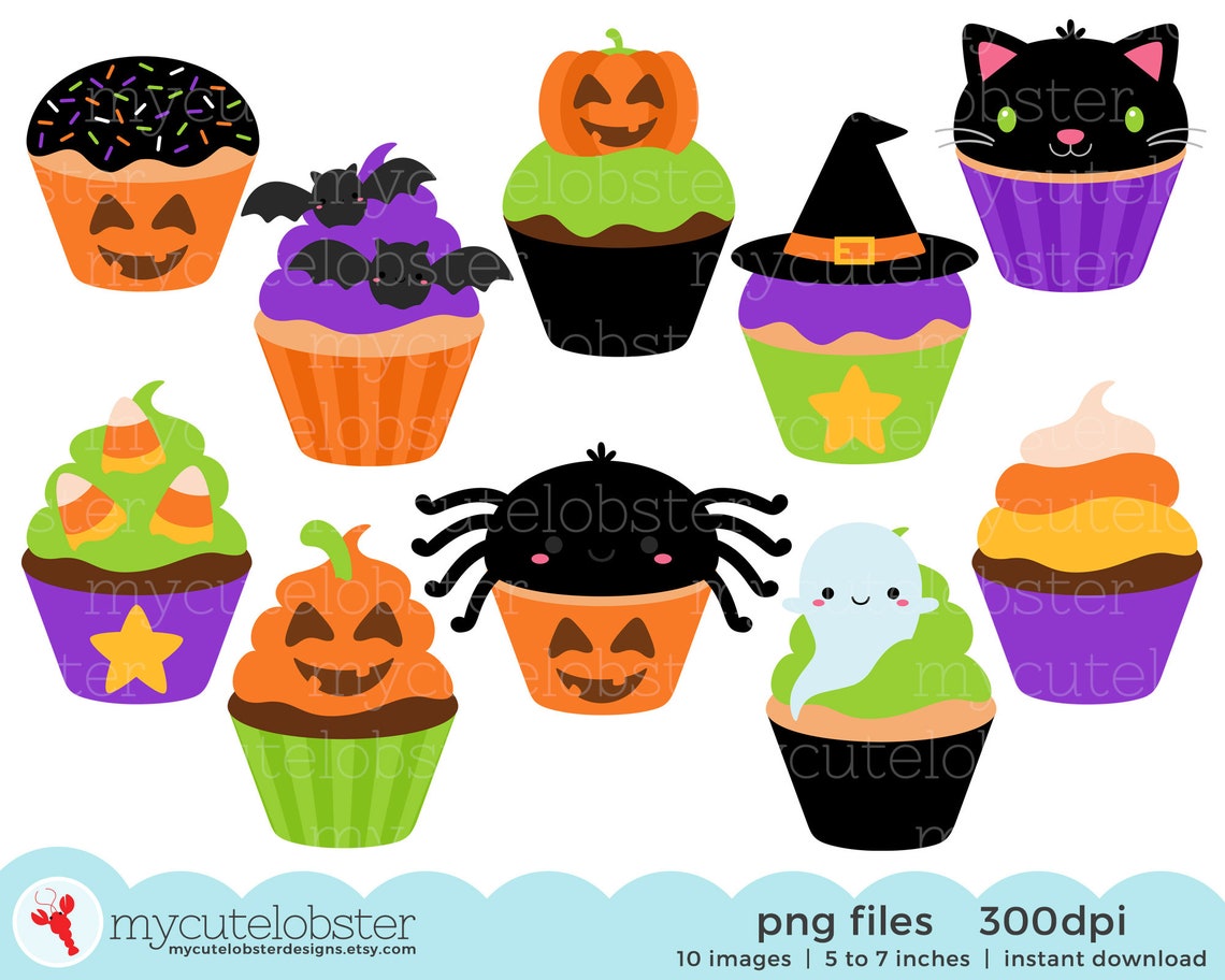 Halloween Cupcakes Clipart Cute Cupcakes Fun Cupcakes - Etsy