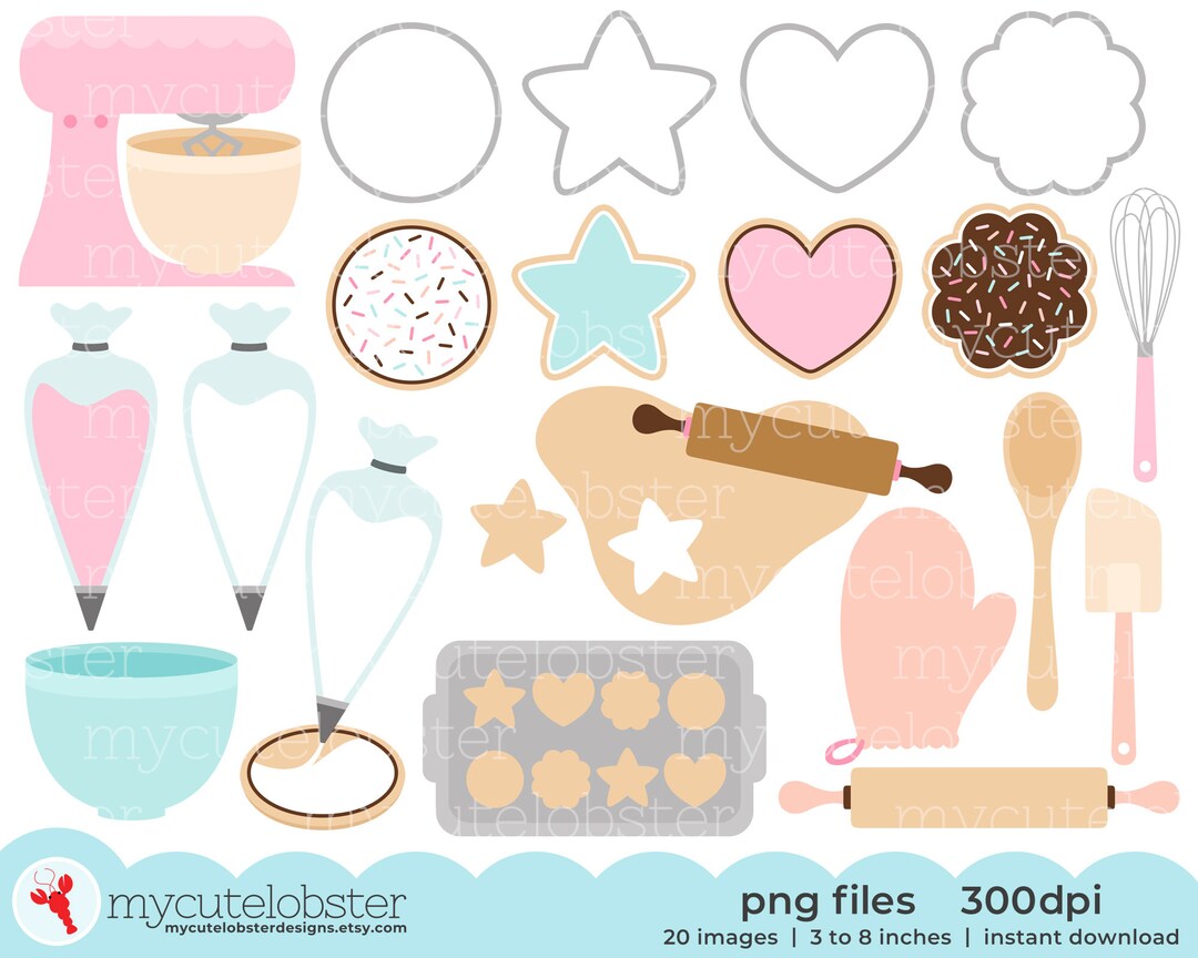 Cookie Baking Clipart Set Cookies Clip Art, Iced Cookies, Baking, Whisk ...