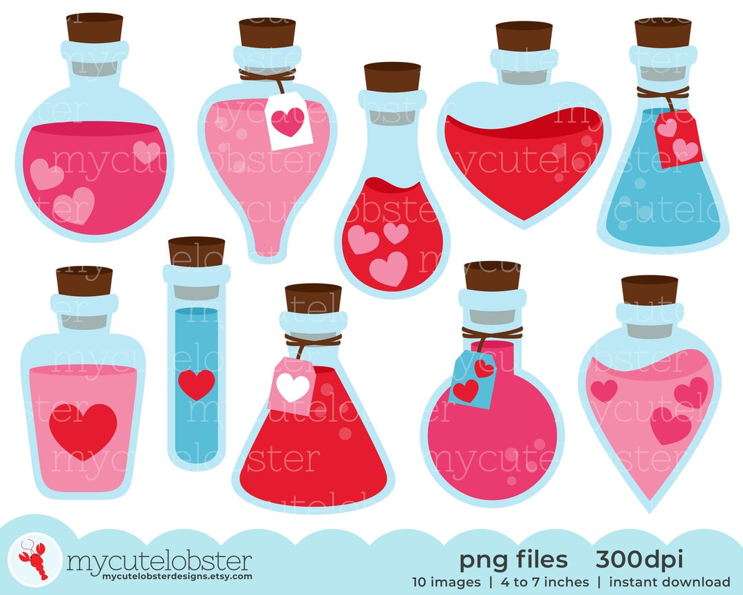 Valentine's Potions Clipart Set of Potion Bottles Love - Etsy
