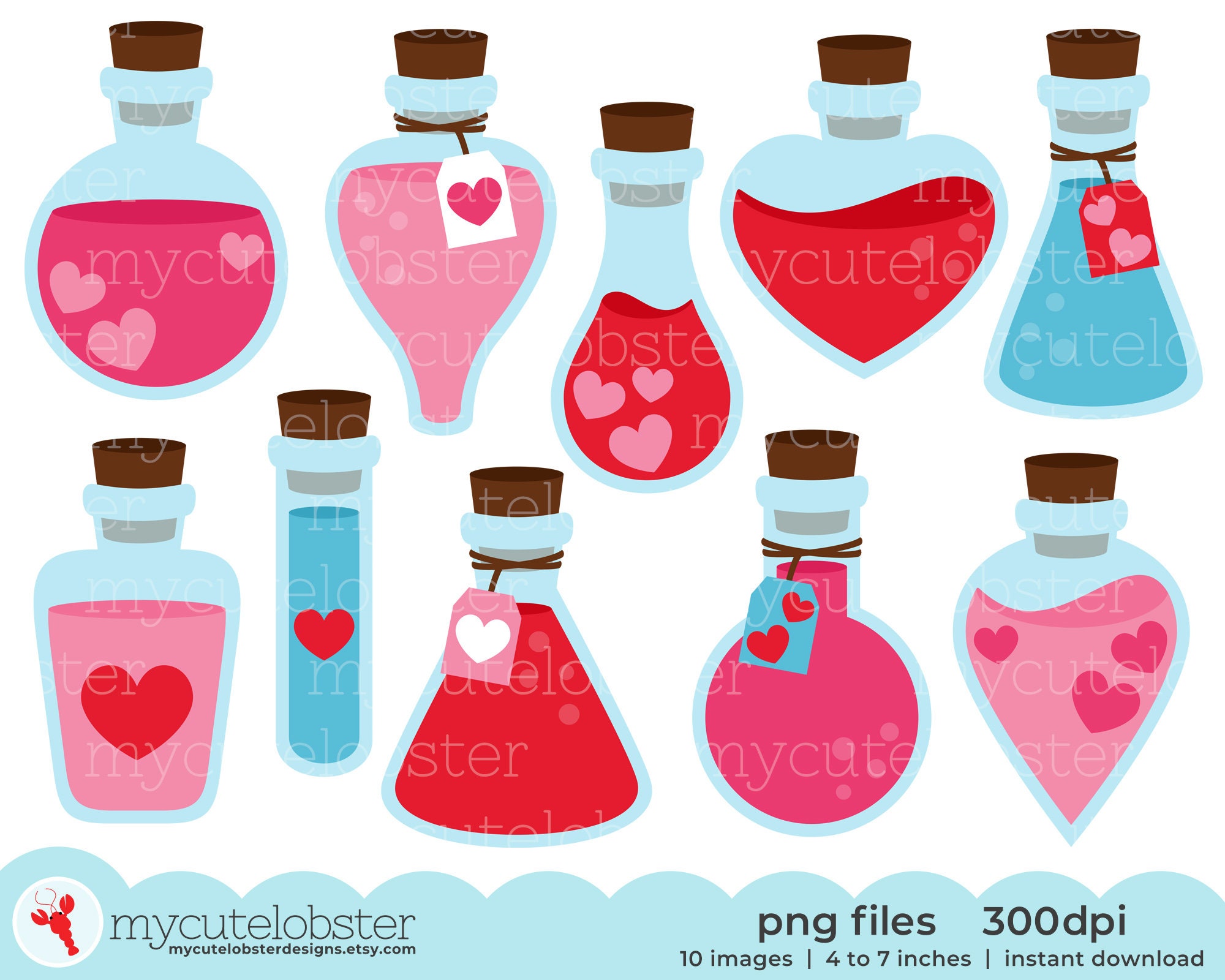 Valentine's Potions Clipart Set of Potion Bottles Love - Etsy