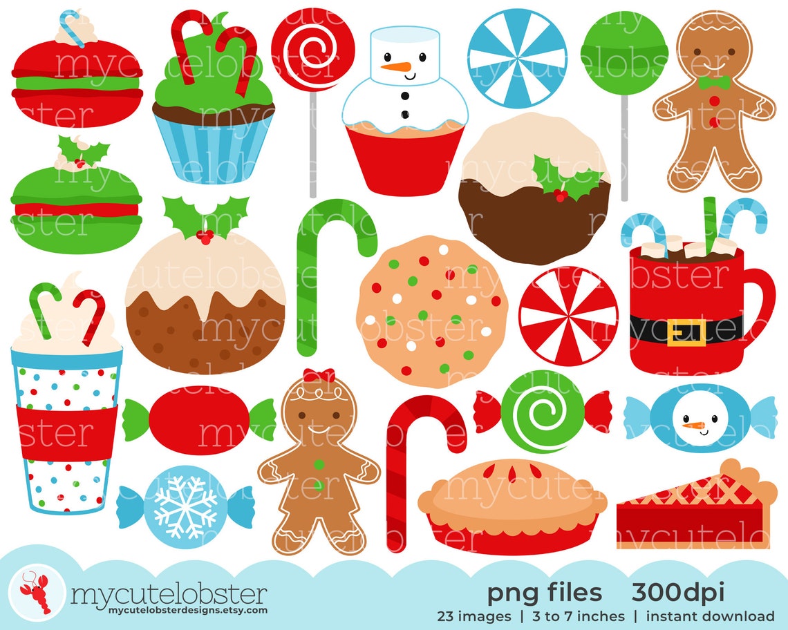 Christmas Treats Clipart Set of Christmas Food Sweets - Etsy