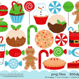 Christmas Treats Clipart Set of Christmas Food, Sweets, Candy Cane ...