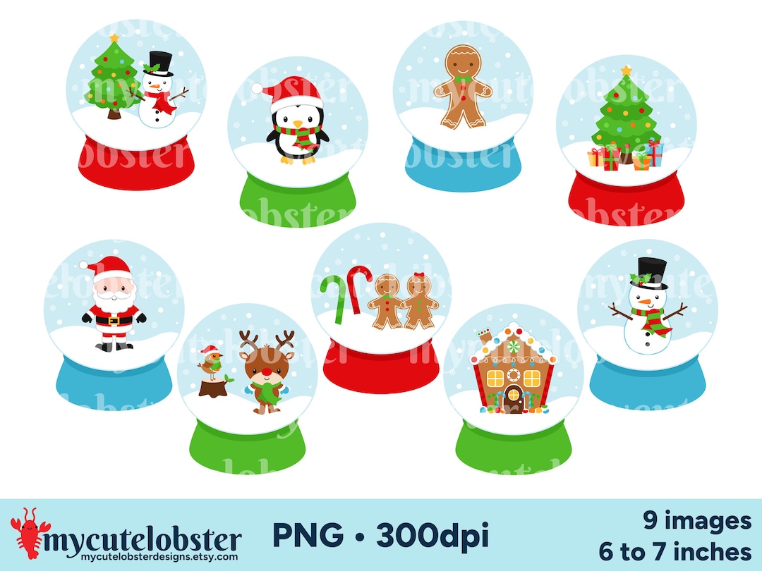 Christmas Snow Globes Clipart - Set of Christmas Snowglobes, Snow Globe ...