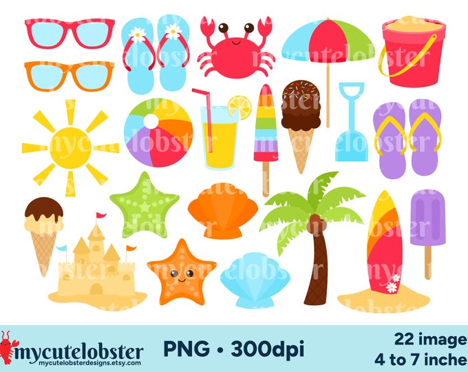 Beach Day Clipart Bundle, Beach Pngs, Kids Clipart, Summer Clipart ...
