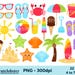 Beach Clipart - Summer Clip Art Set, Beach Vacation Clipart, Palm Tree ...