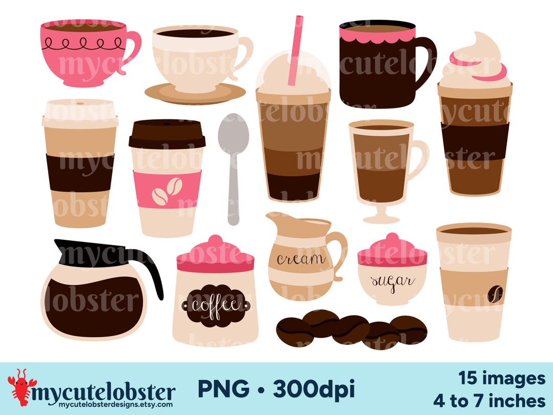 Coffee Clipart - Set of Coffee Cups, Coffee Beans, Coffee Shop Clip Art ...