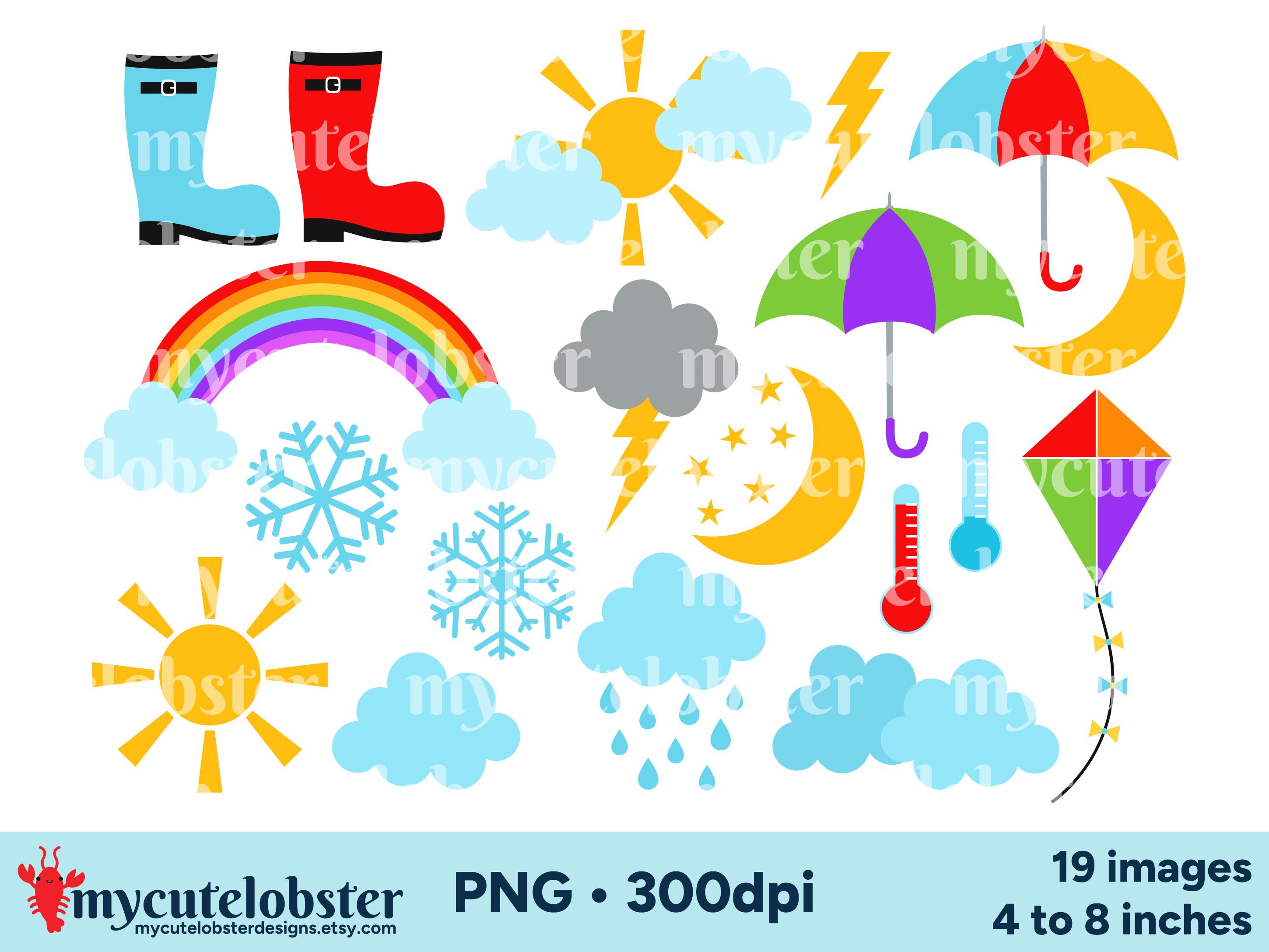 Weather Clipart - Rainbow Graphics, Sun Clip Art Set, PNG Digital ...