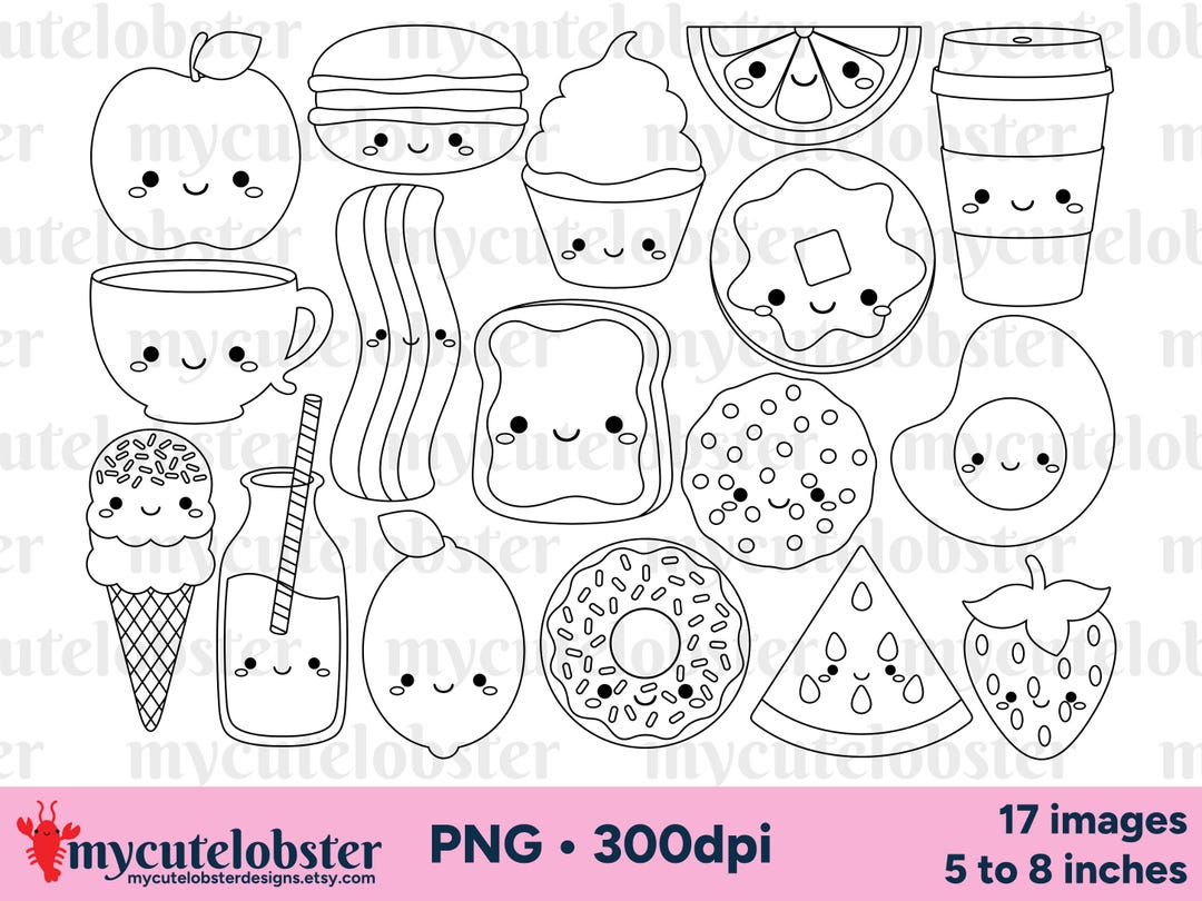 Cute Food Collection Digital Stamps - Food Outlines, Happy Food Digi ...