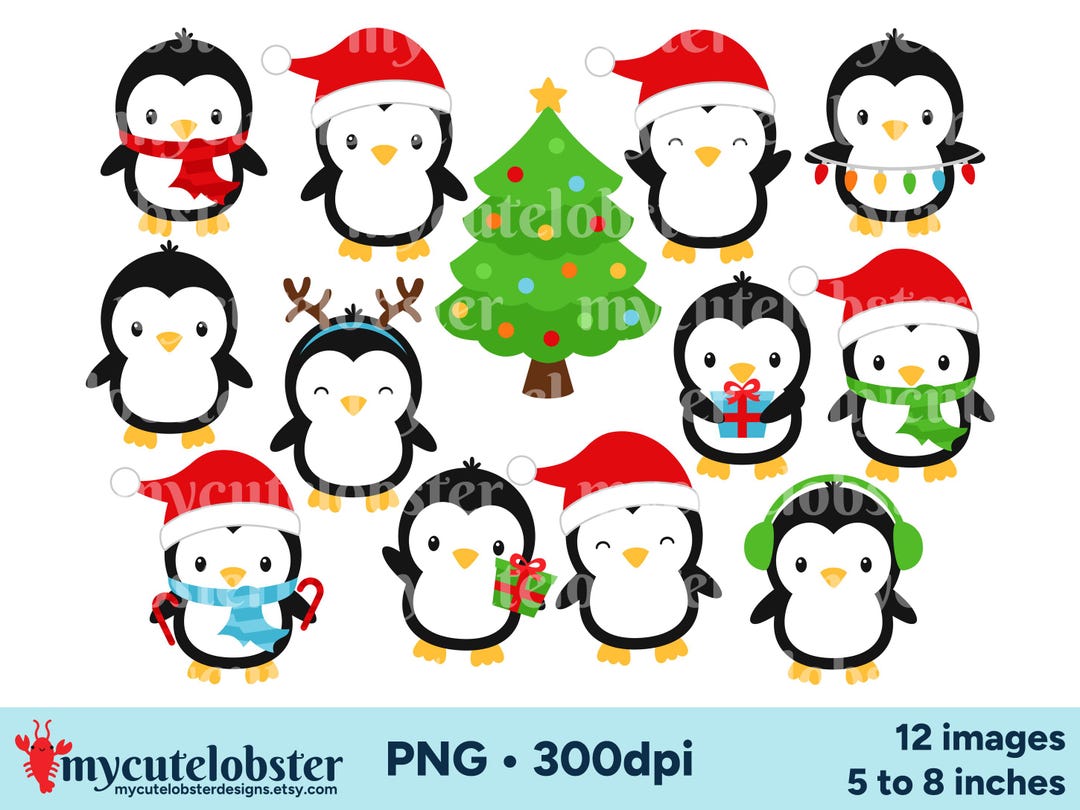 Christmas Penguins Clipart - Clip Art Set of Penguins, Holiday Penguins ...