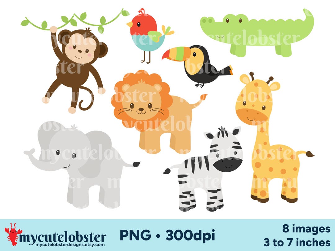 Safari Animals Clipart, Cute Baby Safari Animals Clipart, Animals PNG ...