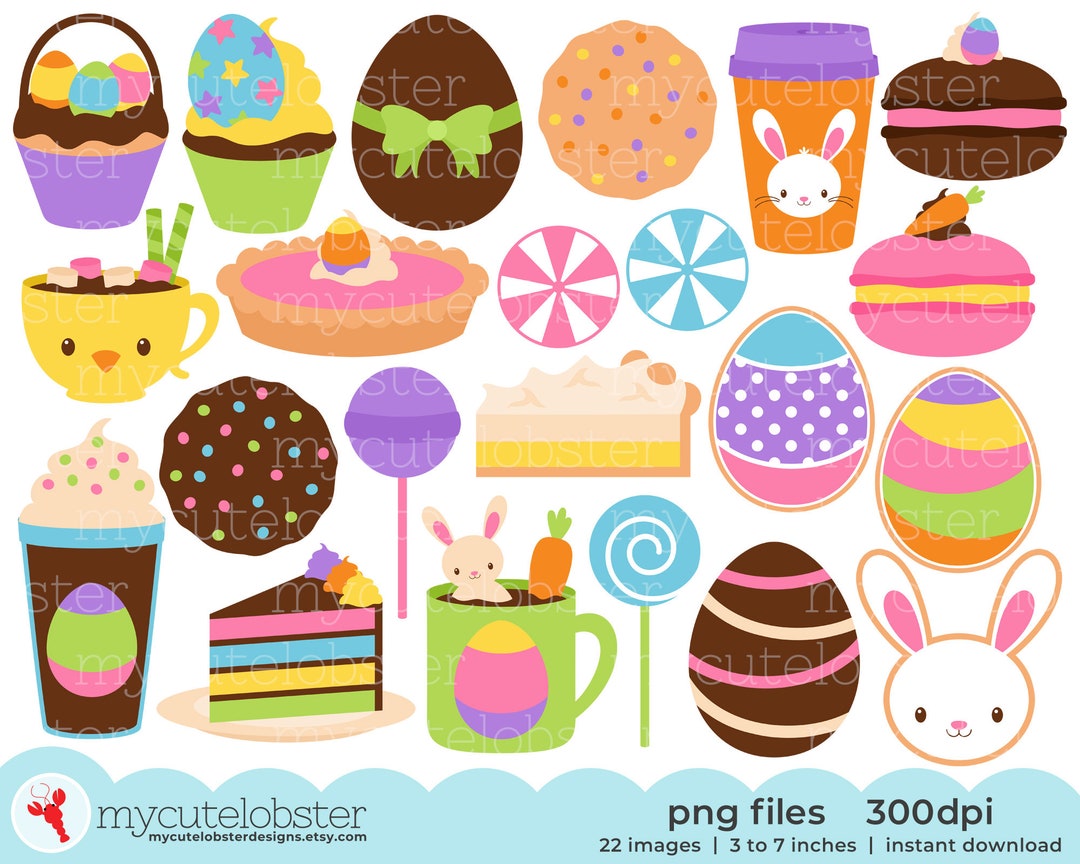 Easter Treats Clipart Set of Easter Food, Easter Eggs, Macarons ...
