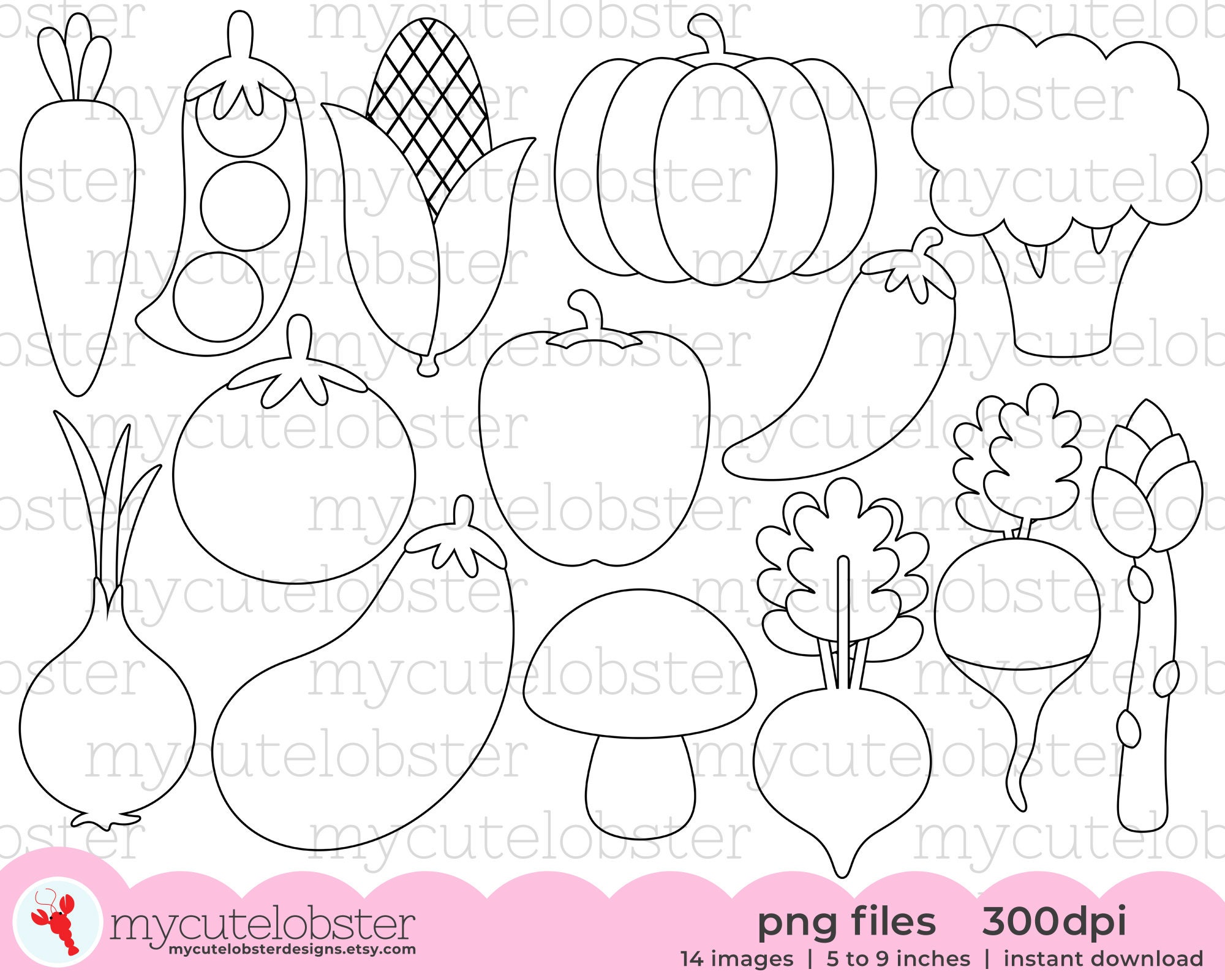 Vegetables Digital Stamps Vegetables Line Art Veggies Digi - Etsy