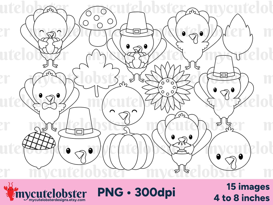 Thanksgiving Turkeys Digital Stamps - Cute Turkeys, Thanksgiving ...