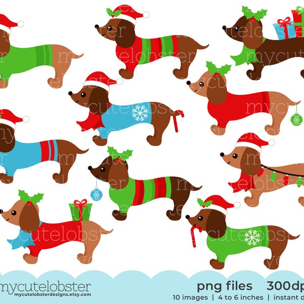 Christmas Dachshund Clipart - Etsy