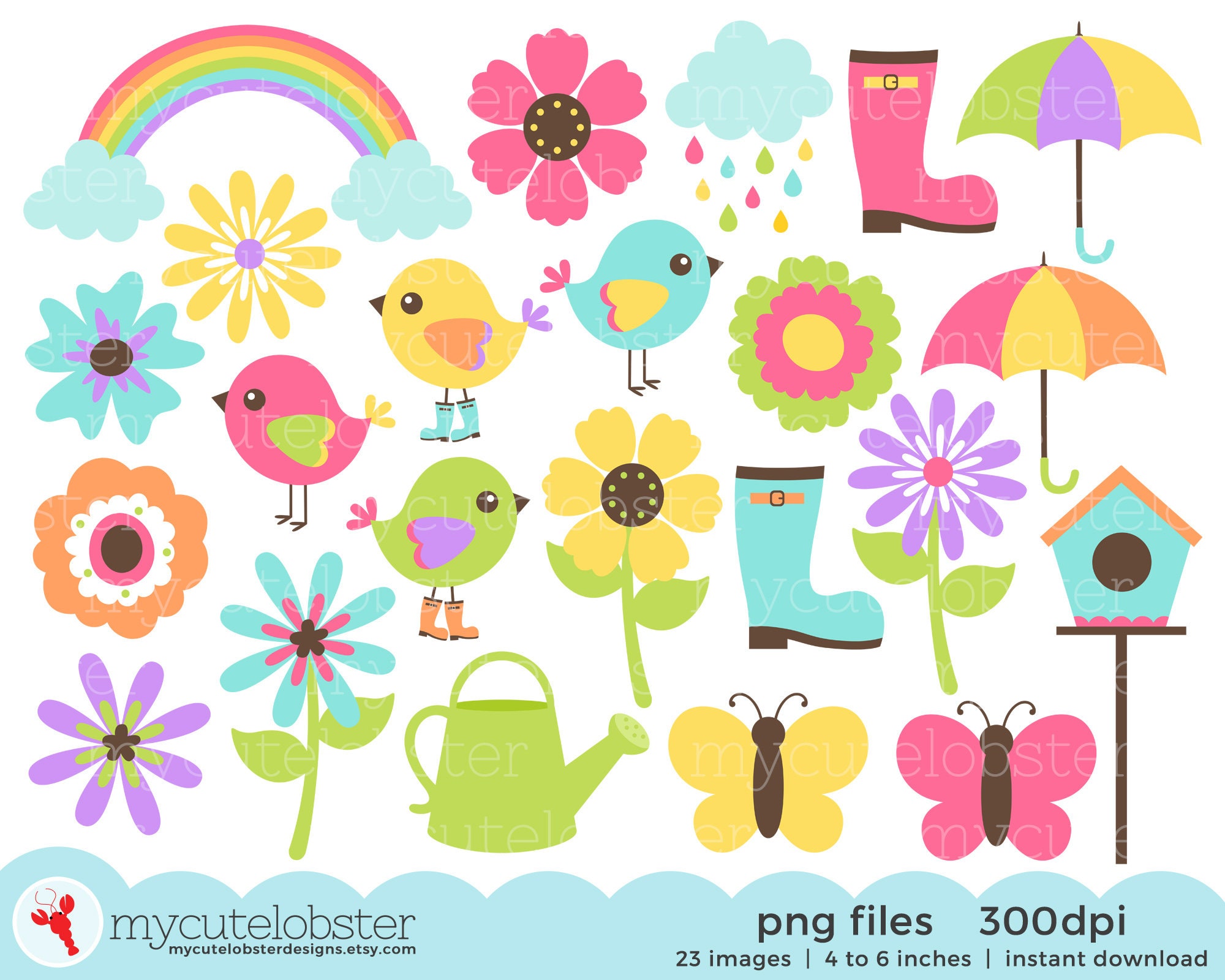 Spring Birds And Flowers Clipart