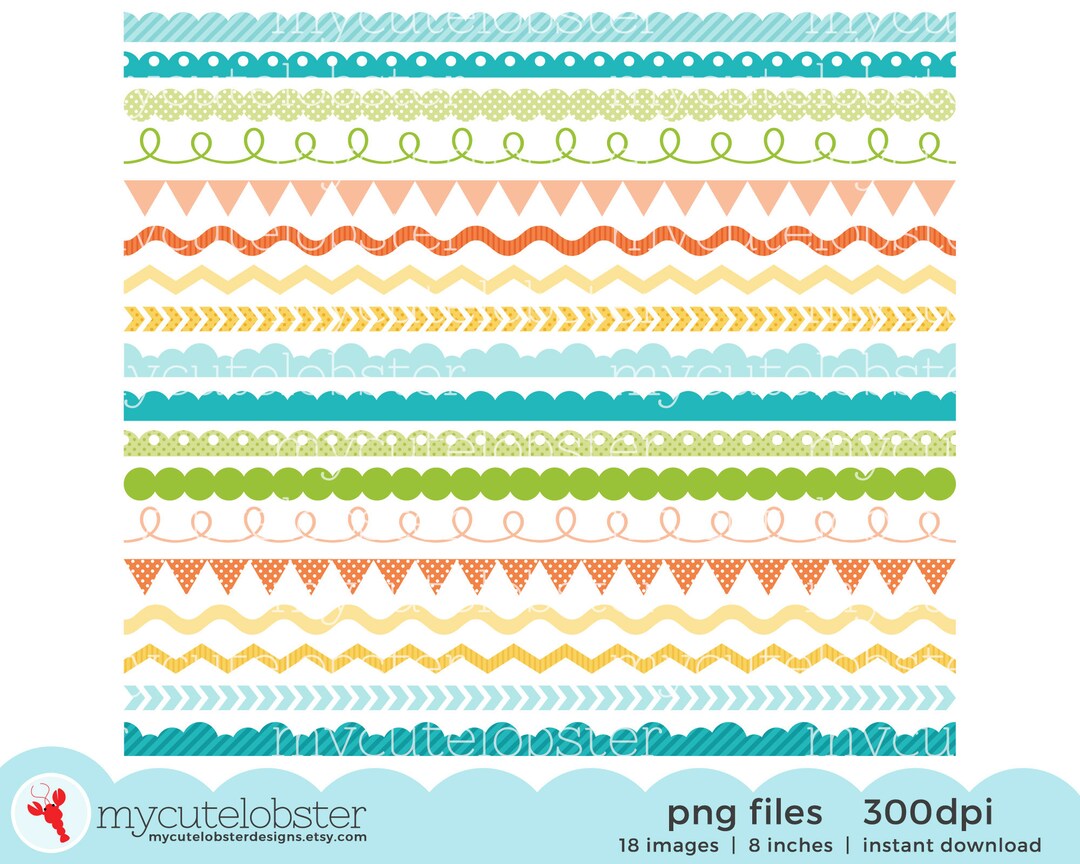 Assorted Borders Clipart Set Clip Art Set of Borders, Scallop, Ric Rac ...