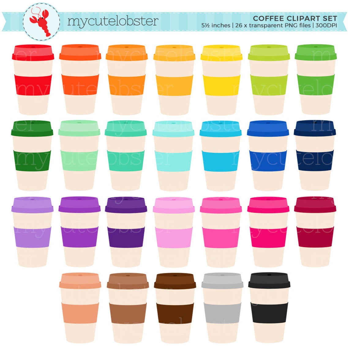 Rainbow Coffee Clipart Set Coffee to Go Coffee Cups Clip | Etsy