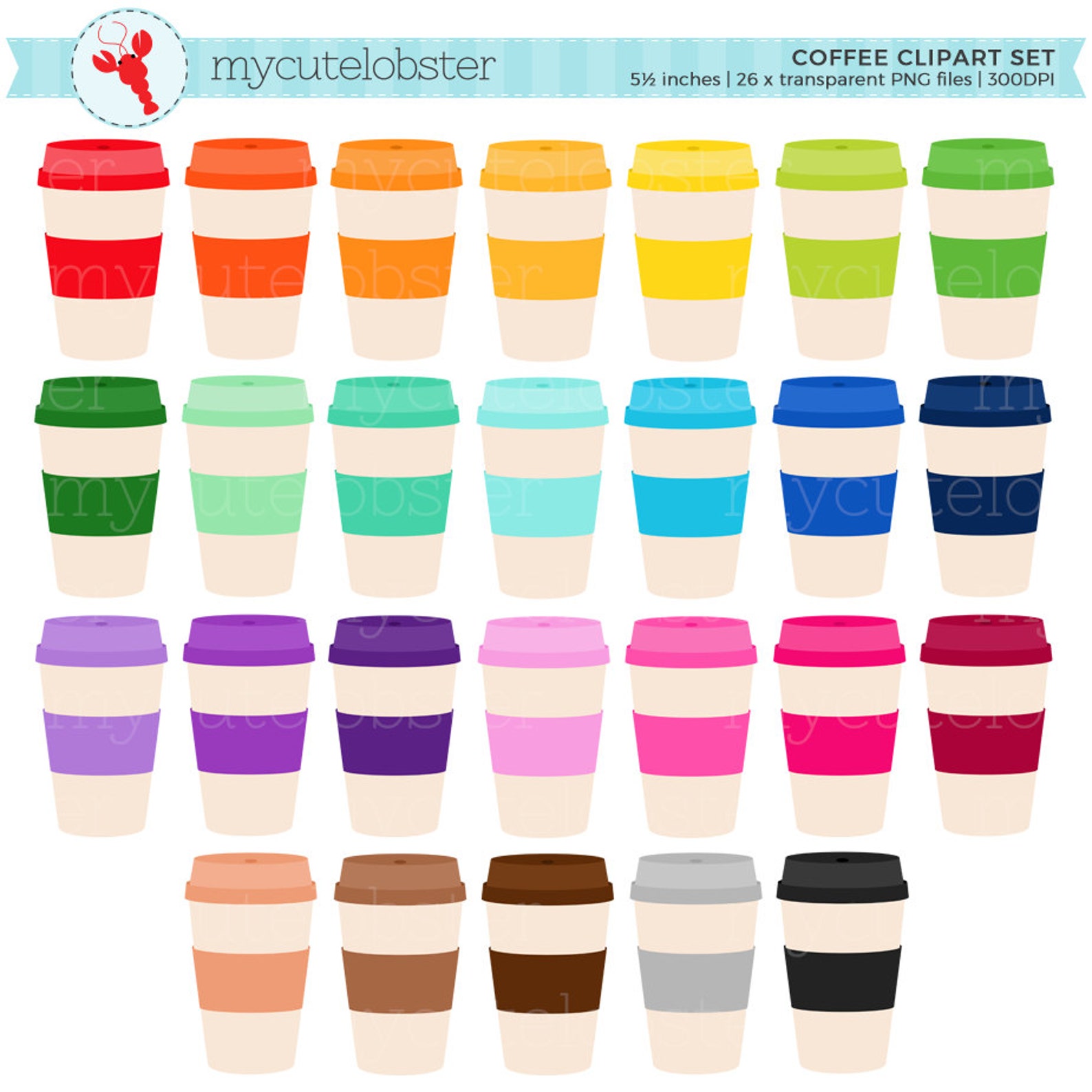 Rainbow Coffee Clipart Set Coffee to Go Coffee Cups Clip | Etsy