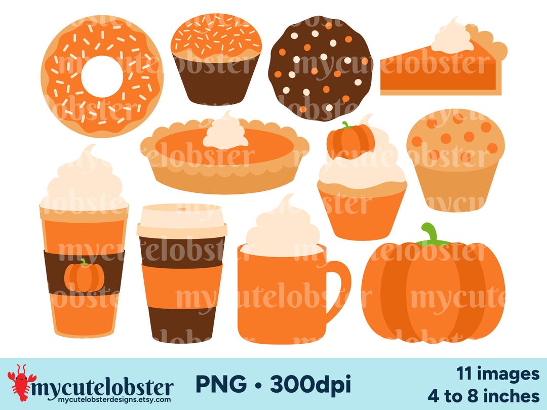 Pumpkin Treats Clipart - Pumpkin Spice, Pie, Cupcake, Fall, Halloween ...
