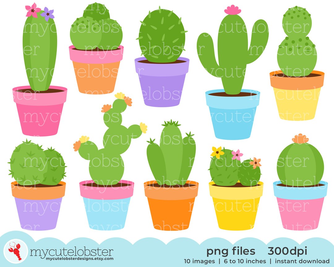 Cactus Clipart Set of Cactus, Cacti, Plants, Cute Cactus, Houseplants ...