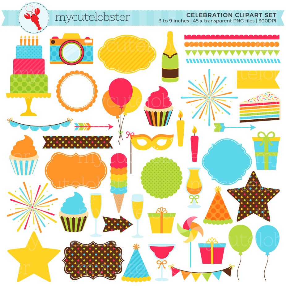 Celebration Clipart Set digital elements party birthday | Etsy