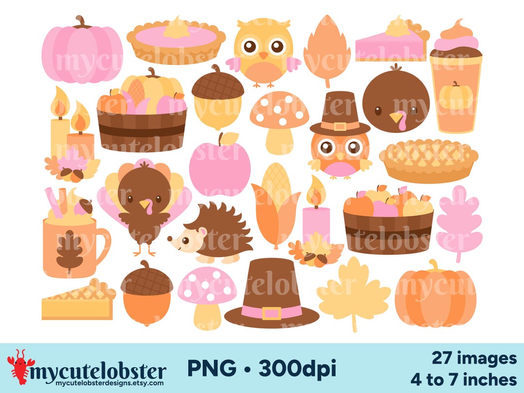 Pastel Happy Thanksgiving Clipart - Fall Clip Art Set, Turkeys ...