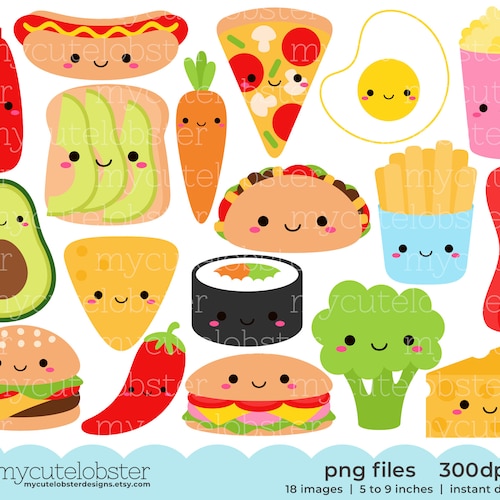 Cute Sweet Food Collection Clipart Happy Food Clip Art Set - Etsy