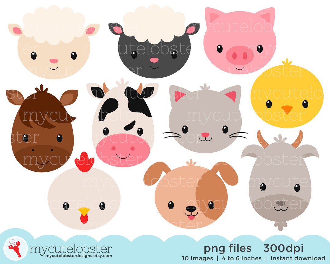 Farm Animal Faces Clipart Set Animal Faces, Farmyard, Farm, Cow ...