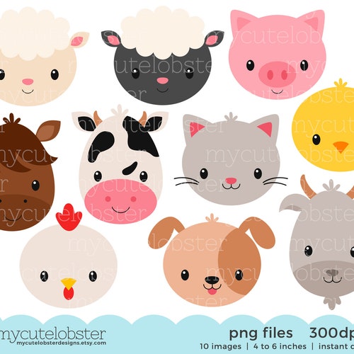 Farm Animal Faces Clipart Set Animal Faces Farmyard Farm - Etsy