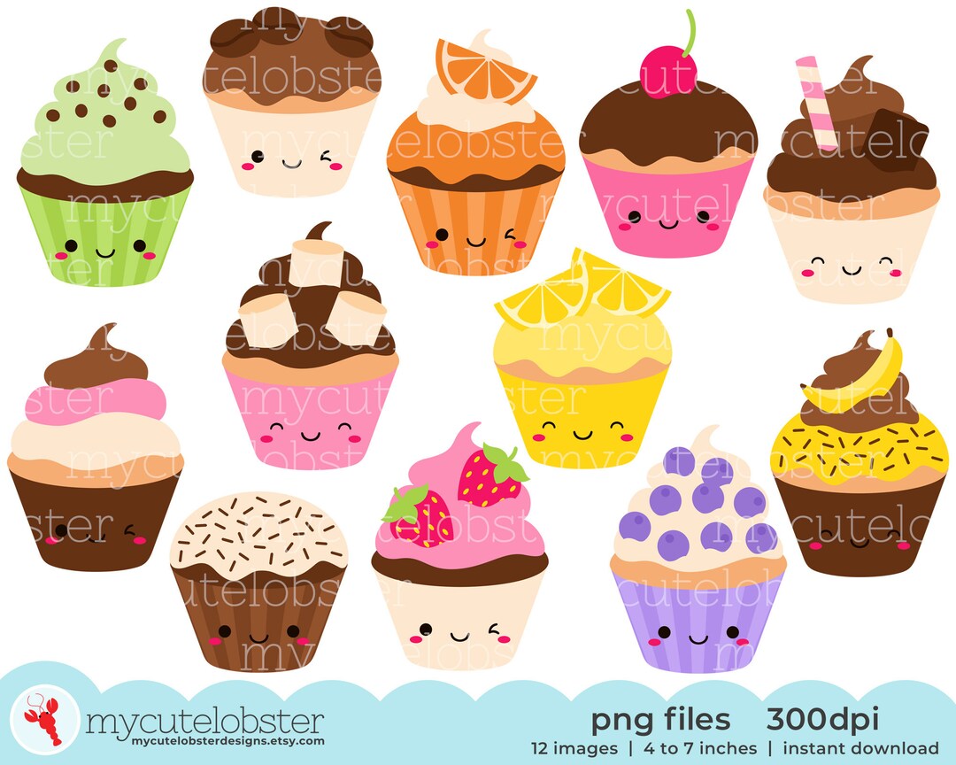 Cute Cupcakes Collection Clipart Set of Cute Cupcakes, Cakes, Dessert ...