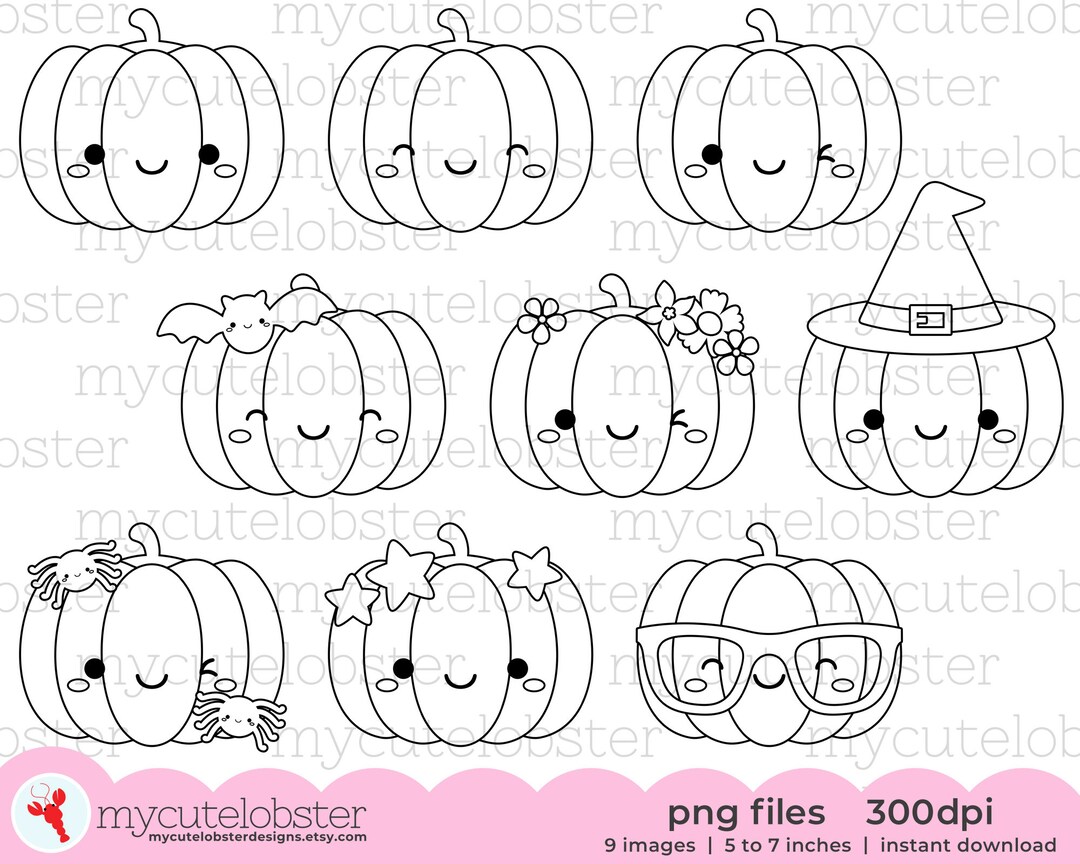 Cute Halloween Pumpkins Digital Stamps Pumpkin Line Art, Halloween ...