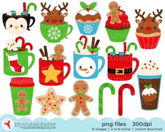 Christmas Mugs & Treats Clipart Festive Mugs Clip Art Set - Etsy