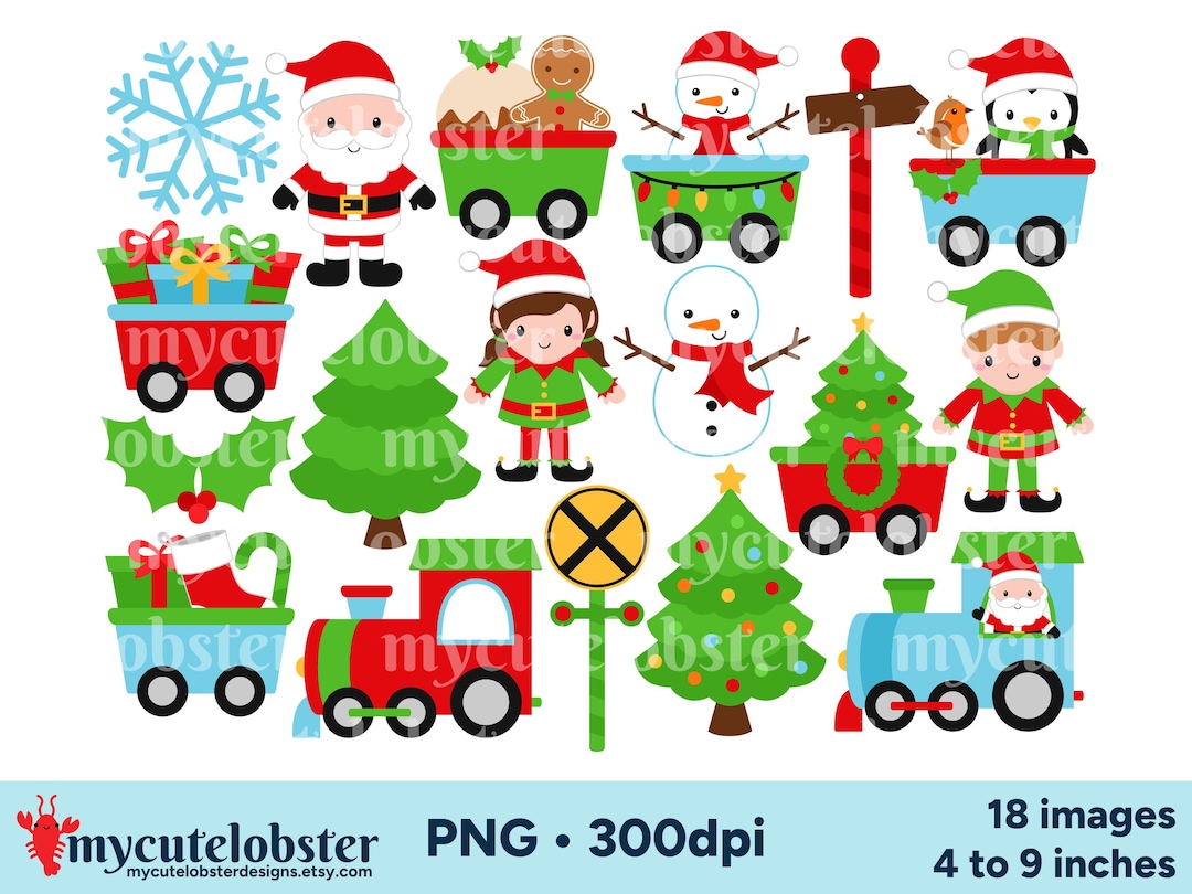 Christmas Train Clipart, Festive Train Clipart, Cute Christmas PNG ...