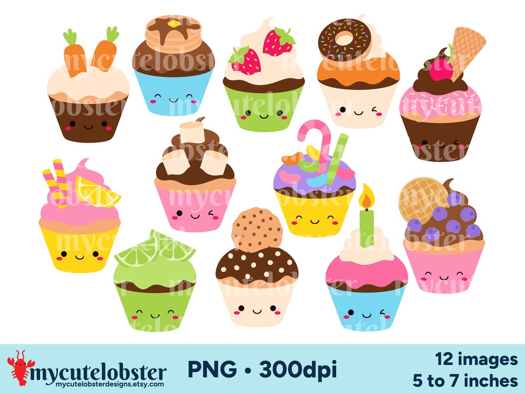 Cute Fun Cupcakes Clipart - Set of Happy Cupcakes, Dessert, Party, Cake ...