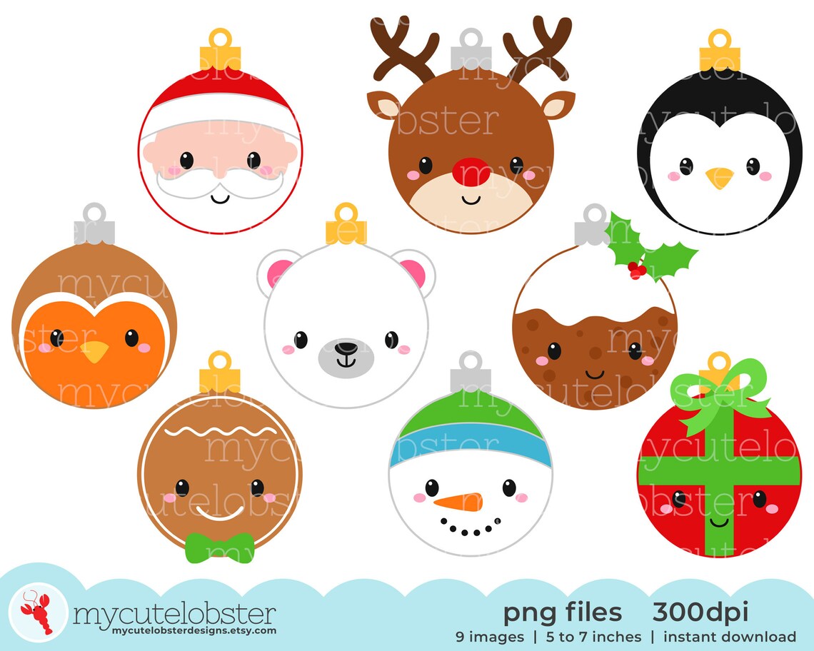 Christmas Baubles Clipart Set of Cute Baubles Holiday - Etsy
