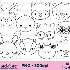 Woodland Animals Digital Stamps - Set of Animal Faces, Forest Clip Art ...