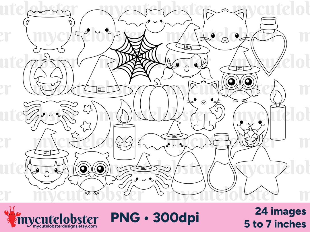 Happy Halloween Digital Stamps - Halloween Outlines, Line Art, Spider ...