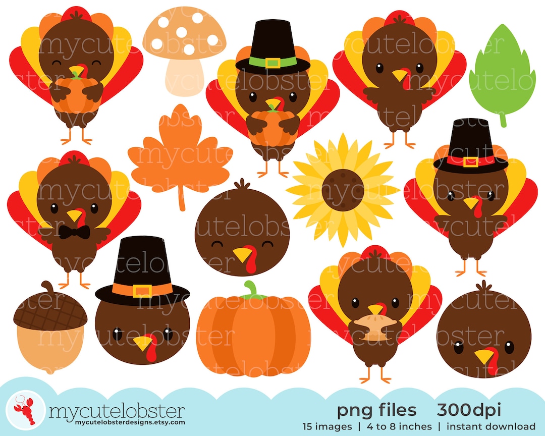 Thanksgiving Turkeys Clipart Set of Cute Turkeys, Thanksgiving Turkey ...