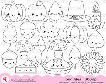 Halloween Clip Art, Fall Line Art Bundle, Thanksgiving Clipart, Digital ...